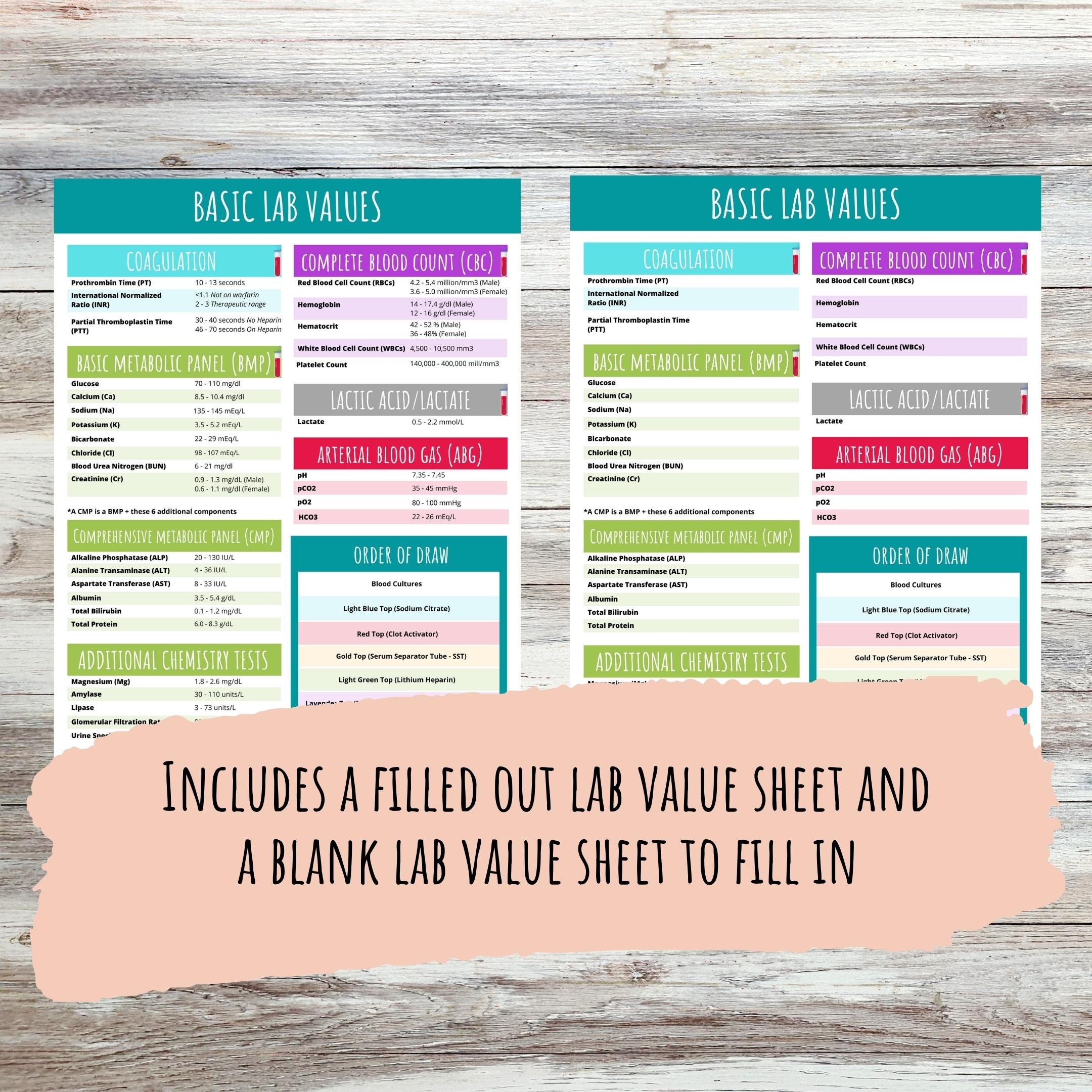 Basic Lab Values for Nursing School, Lab Values Sheet, Nursing Guides, Nursing Template, Digital ...