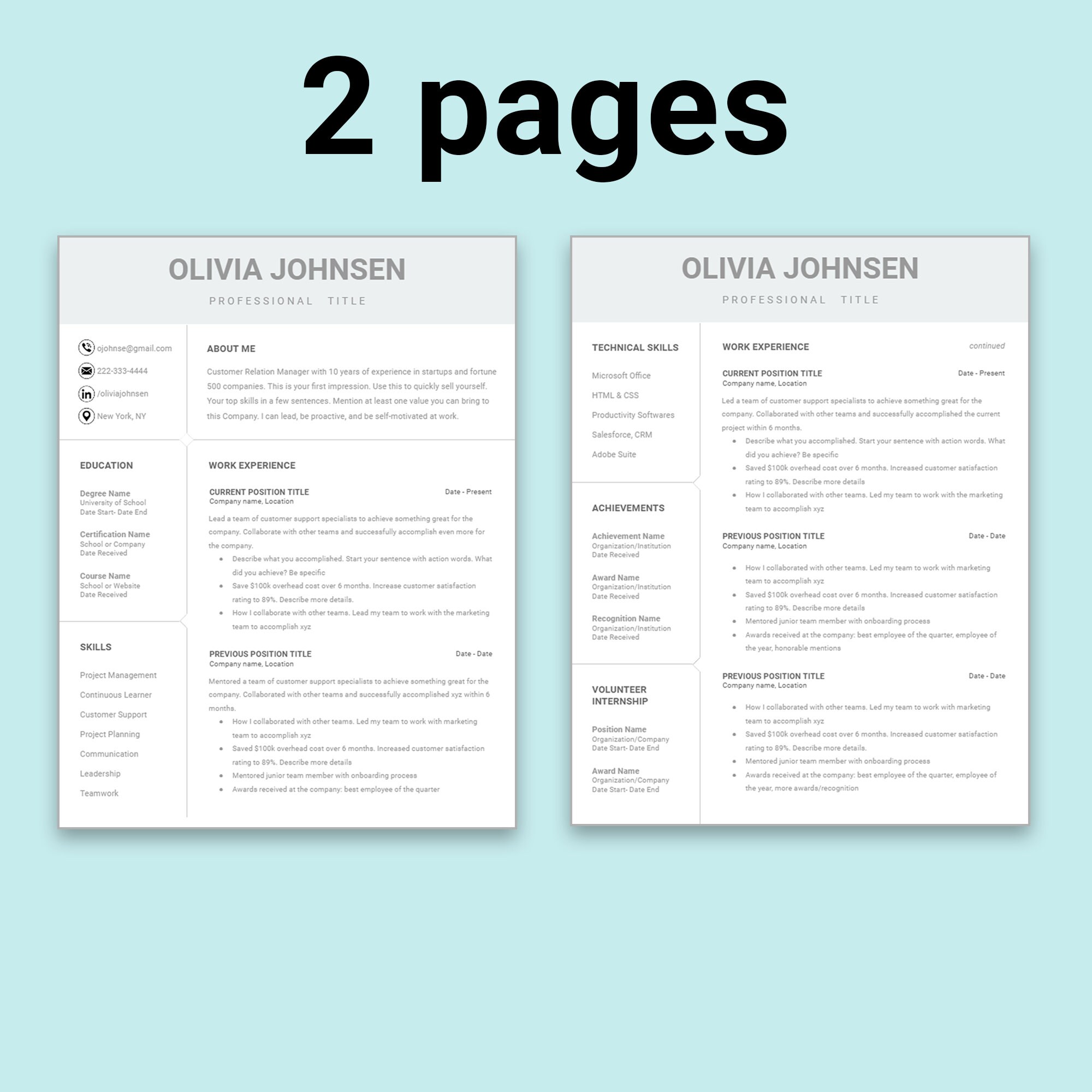 Modern Resume Template Professional CEO Executive Manager Director for ...