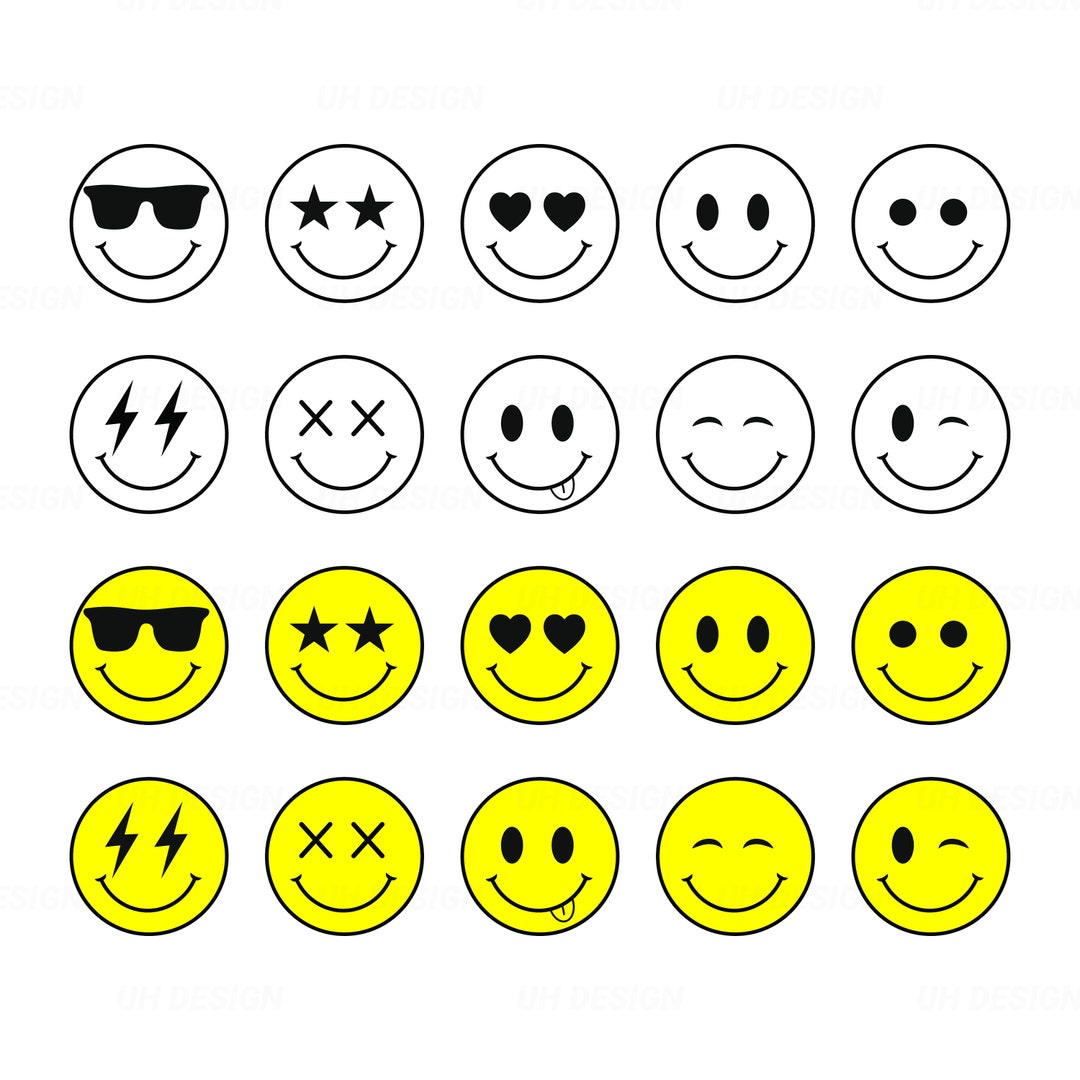 Smiley Faces Emojis Happy Emoticons SVG Digital Instant Download for ...