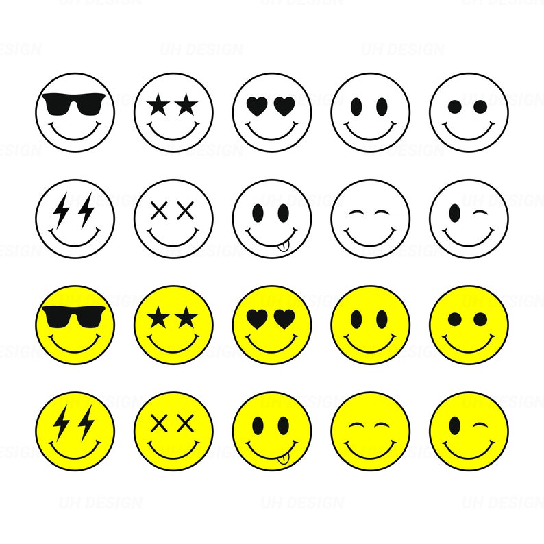 Smiley Faces Emojis Happy Emoticons SVG Digital Instant Download for ...