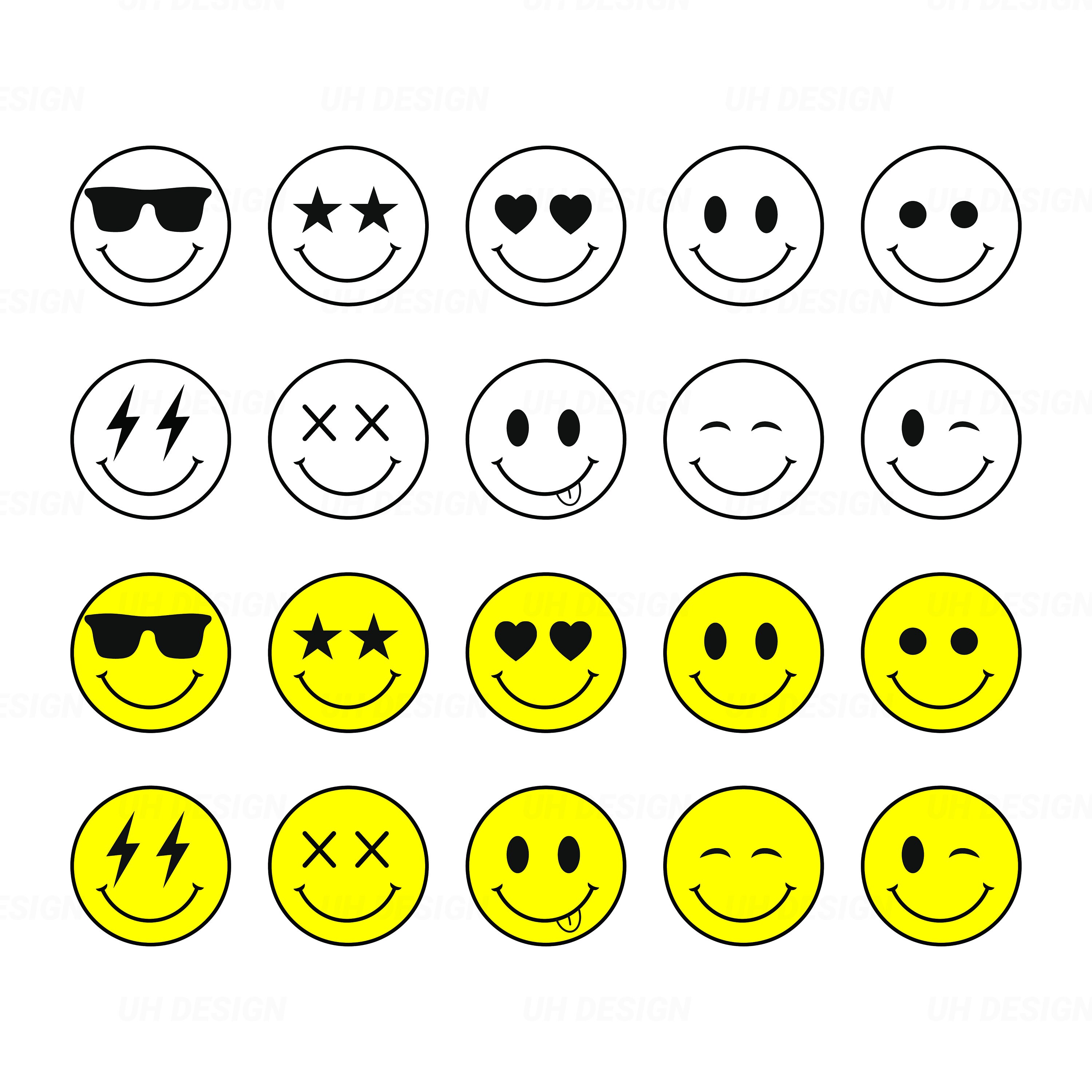 Smiley Faces Emojis Happy Emoticons SVG Digital Instant Download for ...