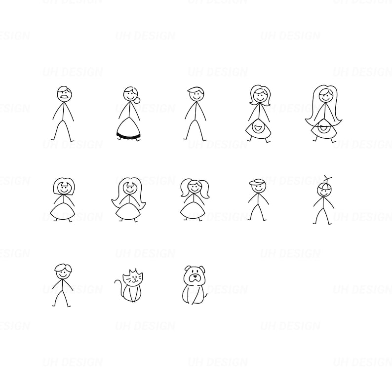 Stick Figures Family Mom Dad Son Daughter Dog Cat SVG PNG PDF Digital ...