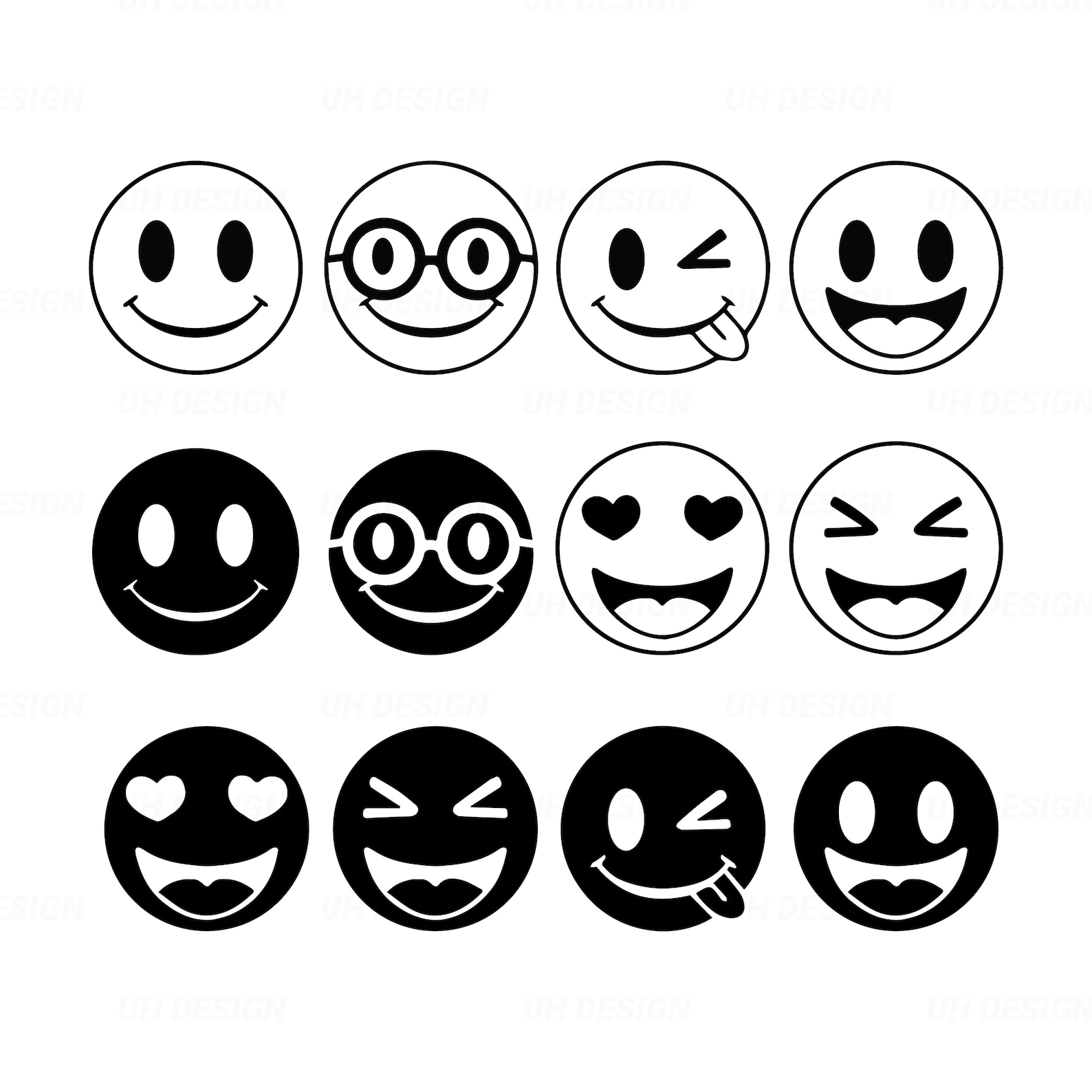 Bundle Smiley Faces Emojis Happy Emoticons SVG Digital Instant Download ...