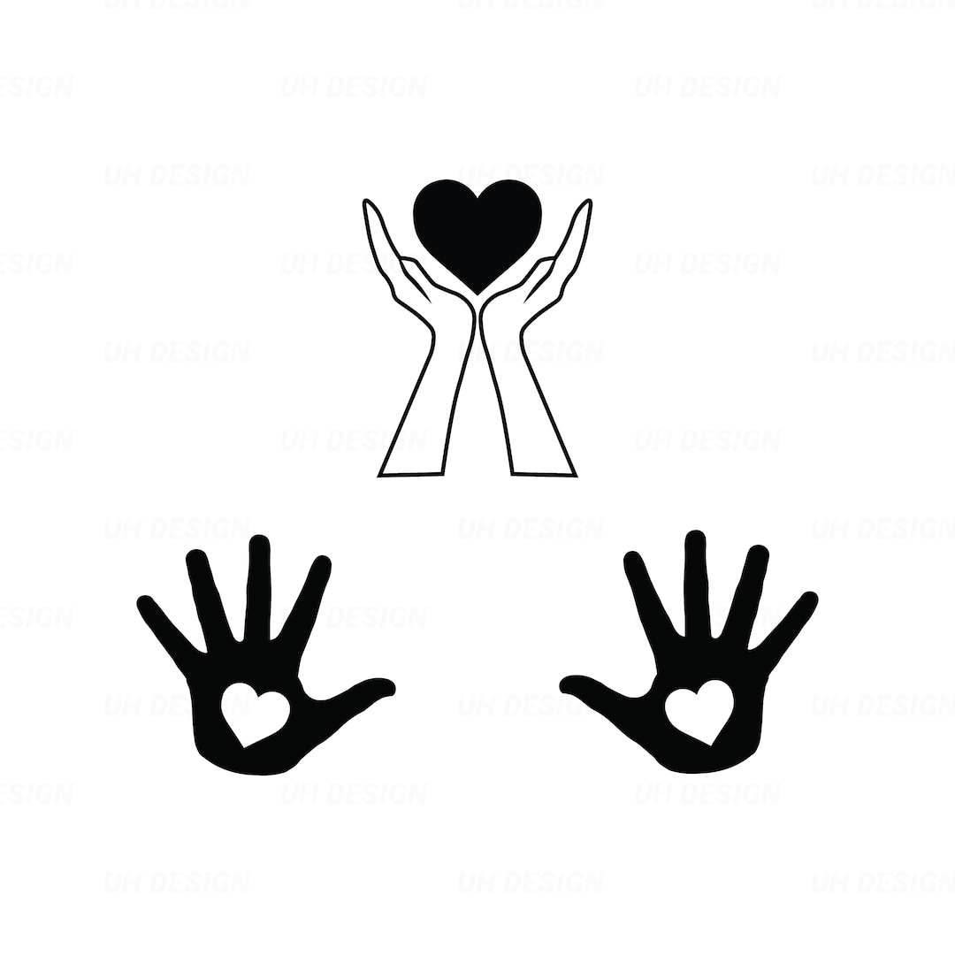 Love Handprints - Left Right Both Hands Heart SVG Digital Instant ...