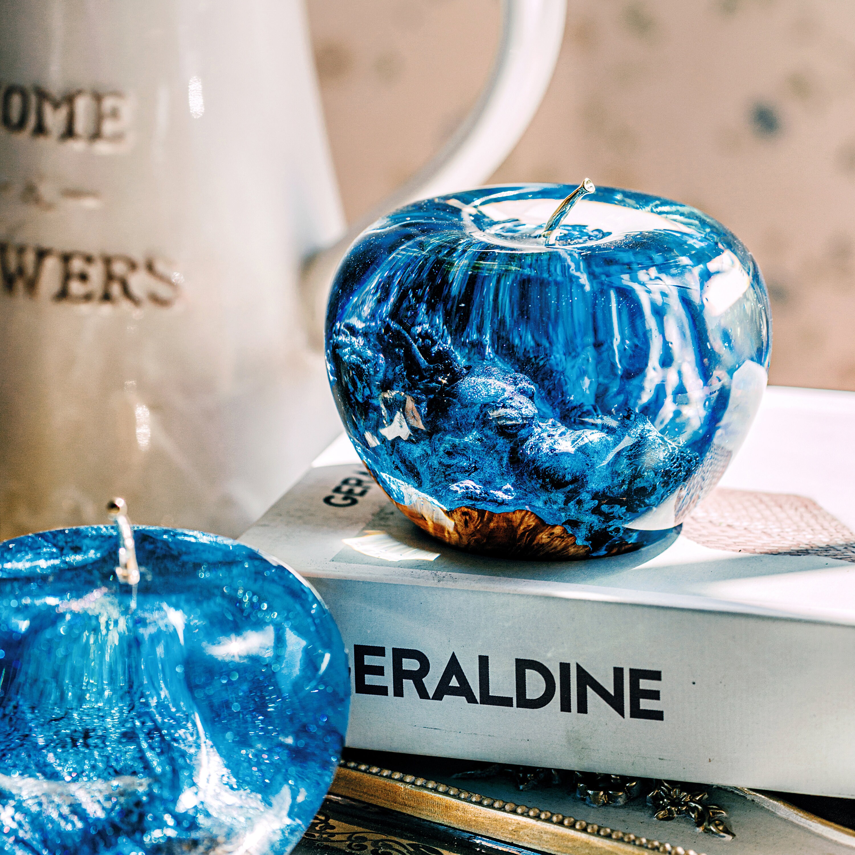 Wooden and Resin Apple Ornament,desk Decoration,resin Wood Home Decor ...