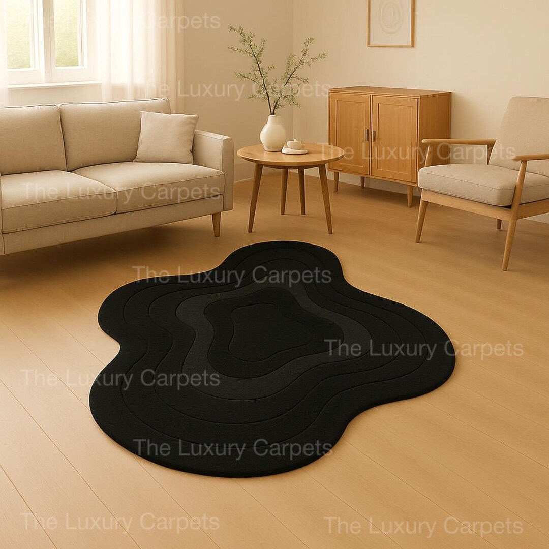Midnight Echo Rug – Sculpted Black Elegance in Organic Form for Bold ...