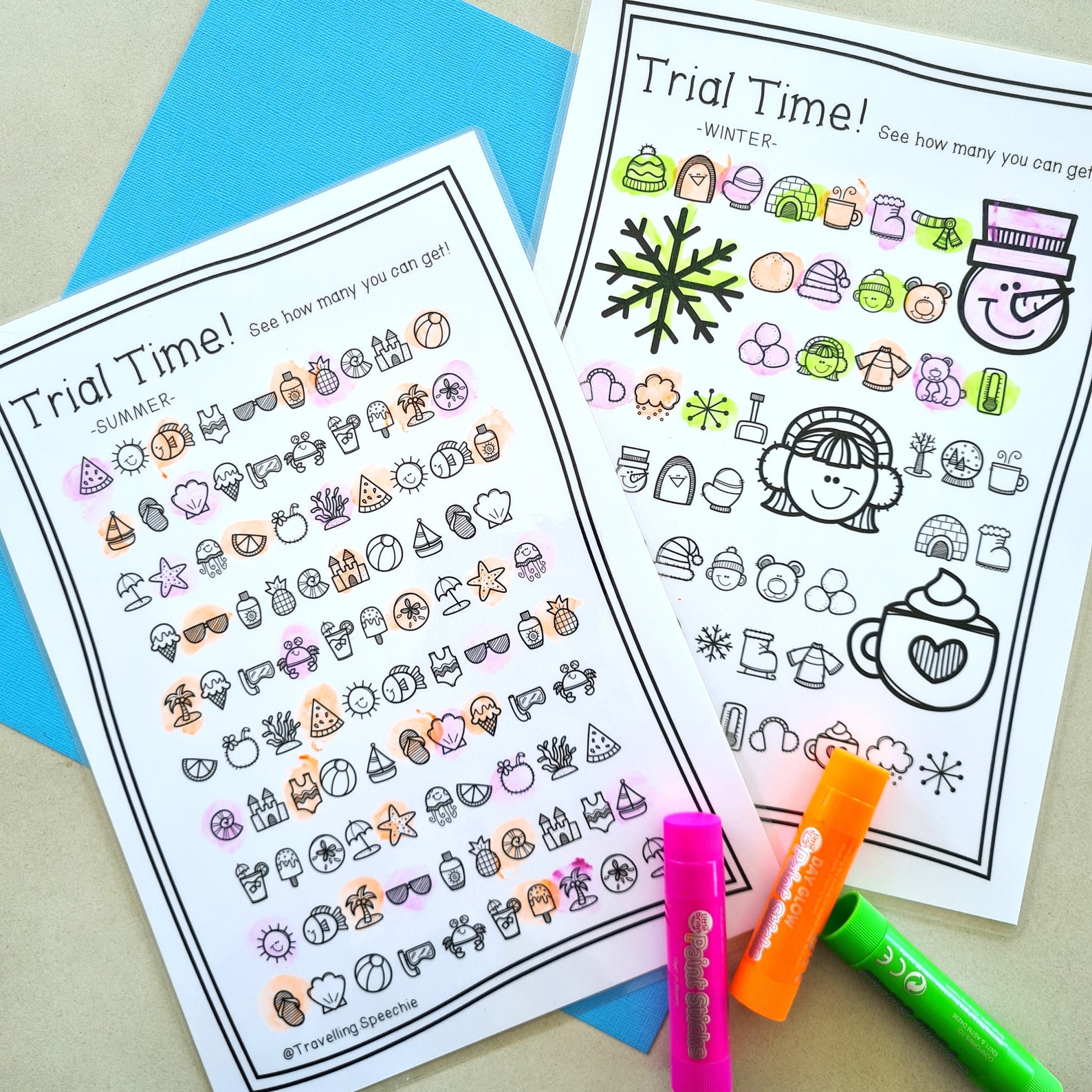 Seasons Speech Therapy Printable: 100 Trials Reward Chart (PDF) No Prep ...