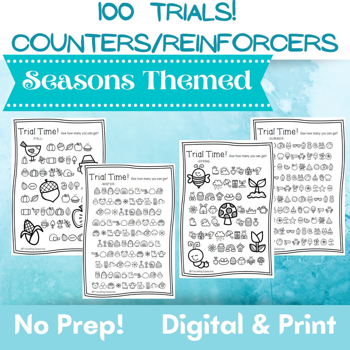 Seasons Speech Therapy Printable: 100 Trials Reward Chart (PDF) No Prep ...