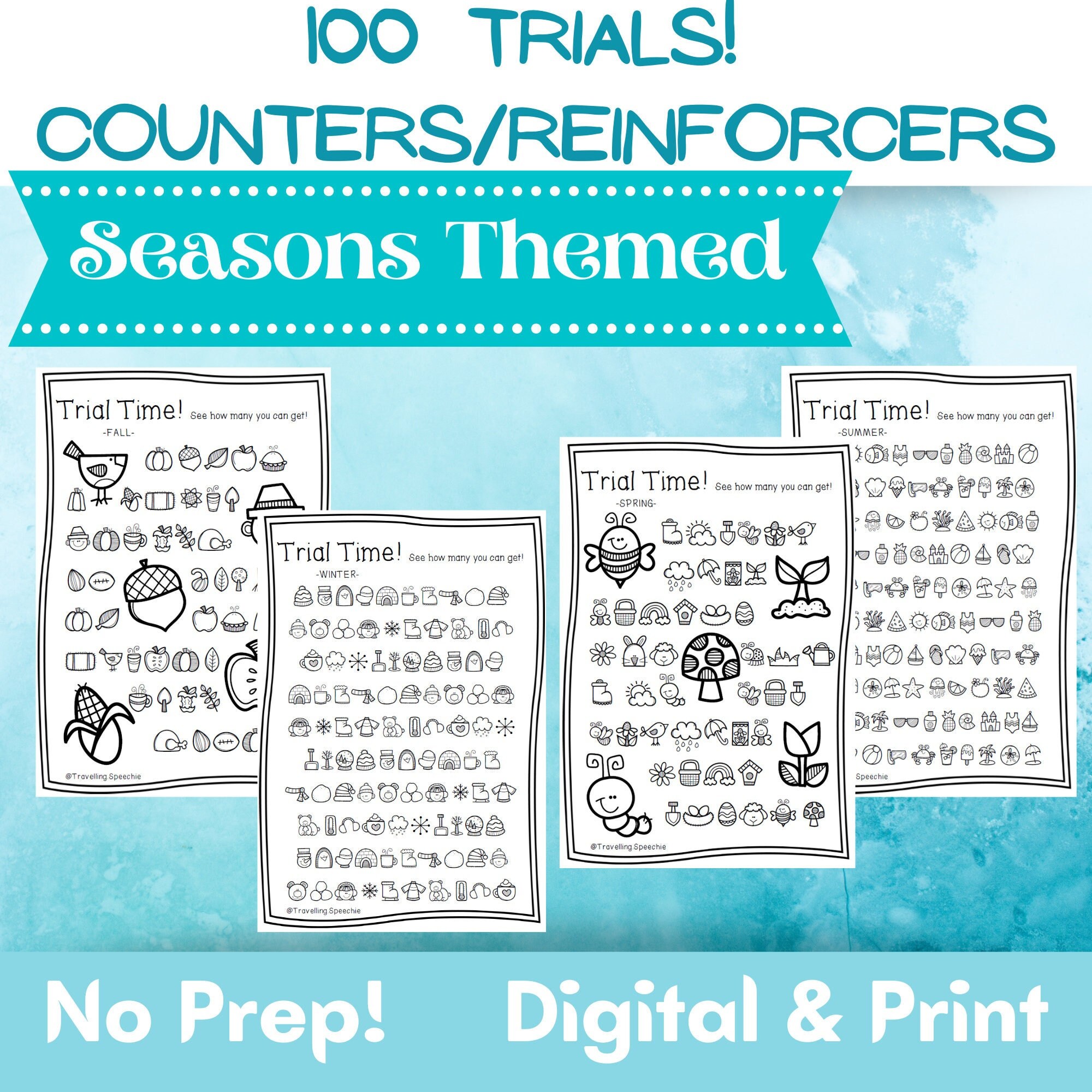 Seasons Speech Therapy Printable: 100 Trials Reward Chart (PDF) No Prep ...