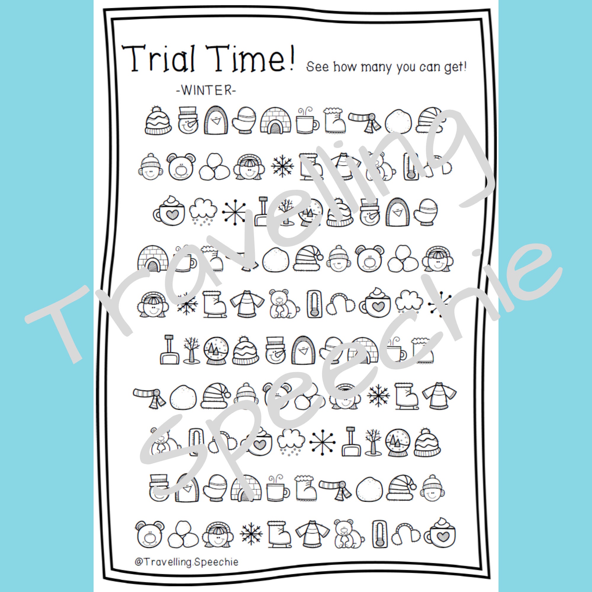 Seasons Speech Therapy Printable: 100 Trials Reward Chart (PDF) No Prep ...