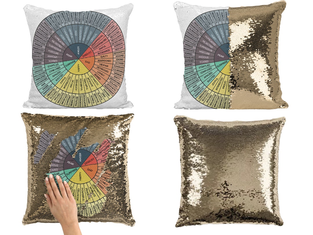 Wheel of Emotions Sequin Pillow Cover, Cool Wheel of Emotions Flip ...