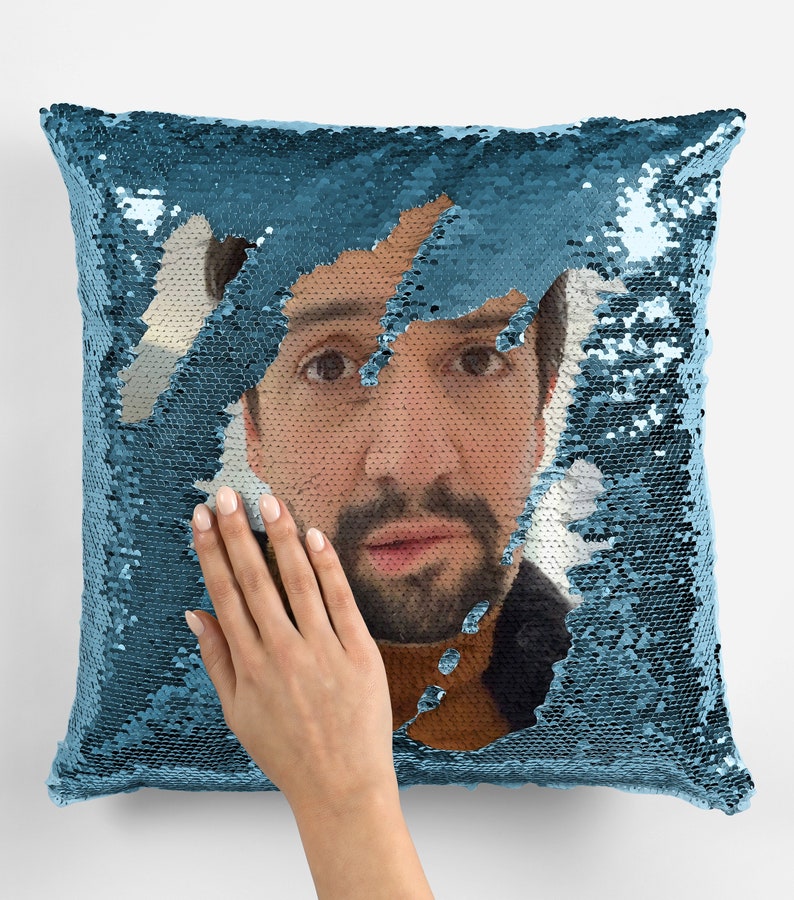 Lin Manuel Miranda Lip Bite Meme Sequin Pillow Cover, Celebrity Sequin ...
