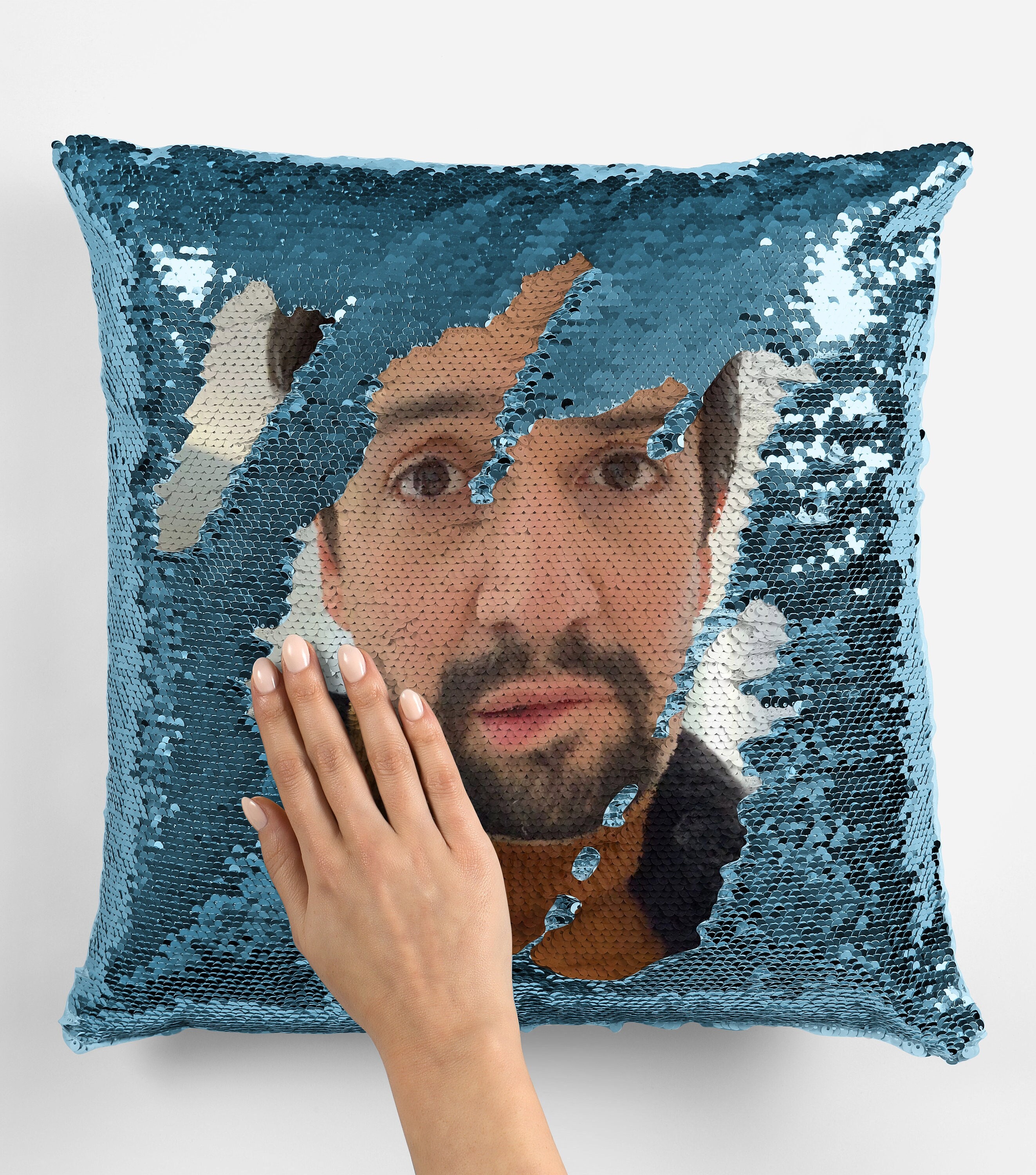 Lin Manuel Miranda Lip Bite Meme Sequin Pillow Cover, Celebrity Sequin ...