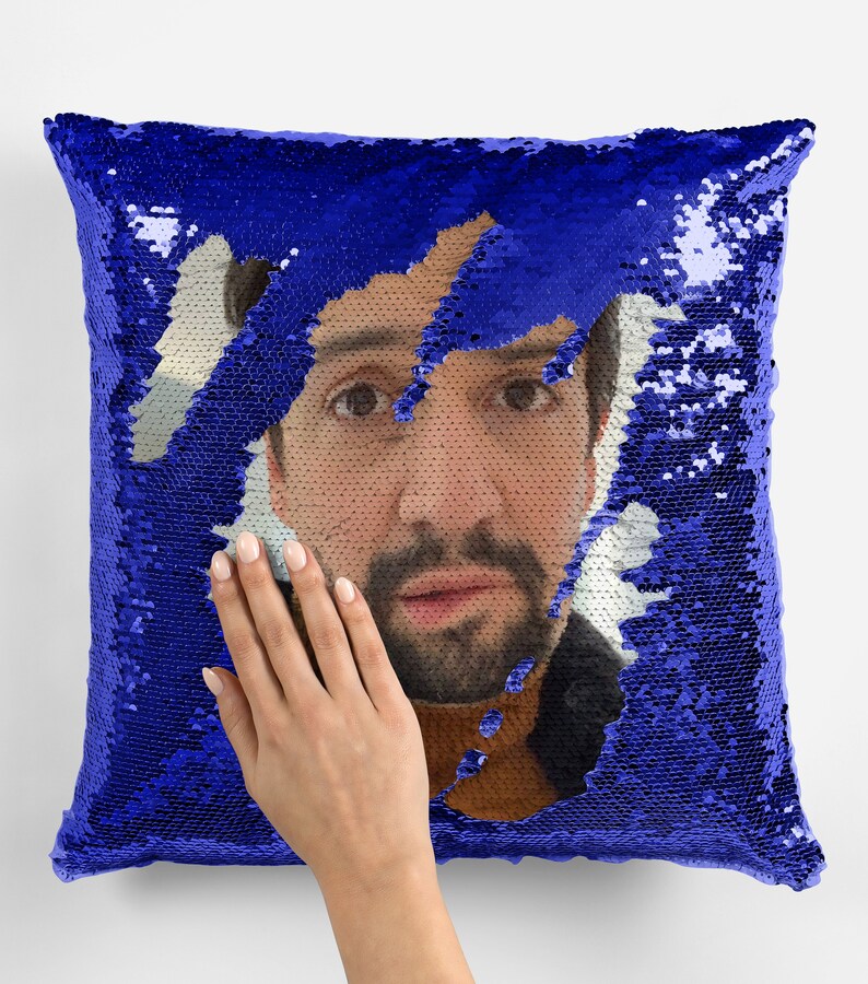 Lin Manuel Miranda Lip Bite Meme Sequin Pillow Cover, Celebrity Sequin ...