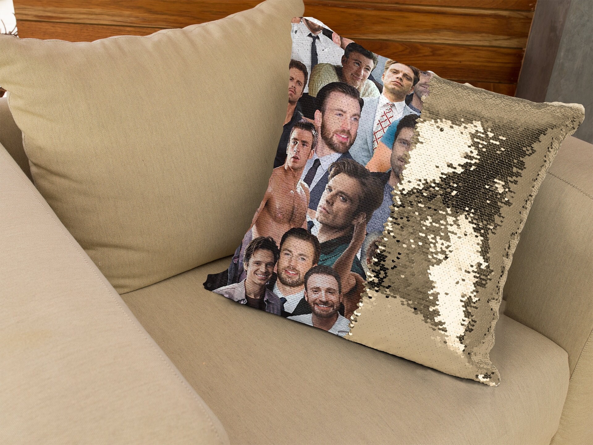Chris Evans and Sebastian Stan Collage Sequin Pillow Cover - Etsy