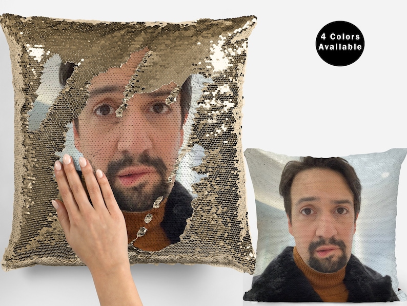 Lin Manuel Miranda Lip Bite Meme Sequin Pillow Cover, Celebrity Sequin ...