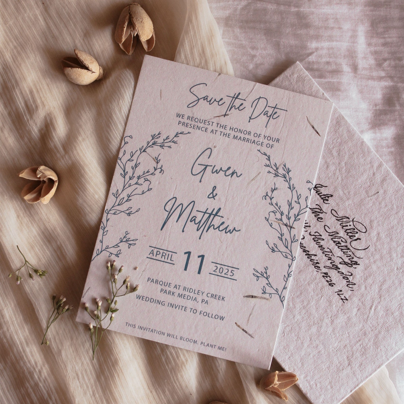 Minimalist Save the Date | Handmade LUX Recycled Cotton Wildflower Seed ...
