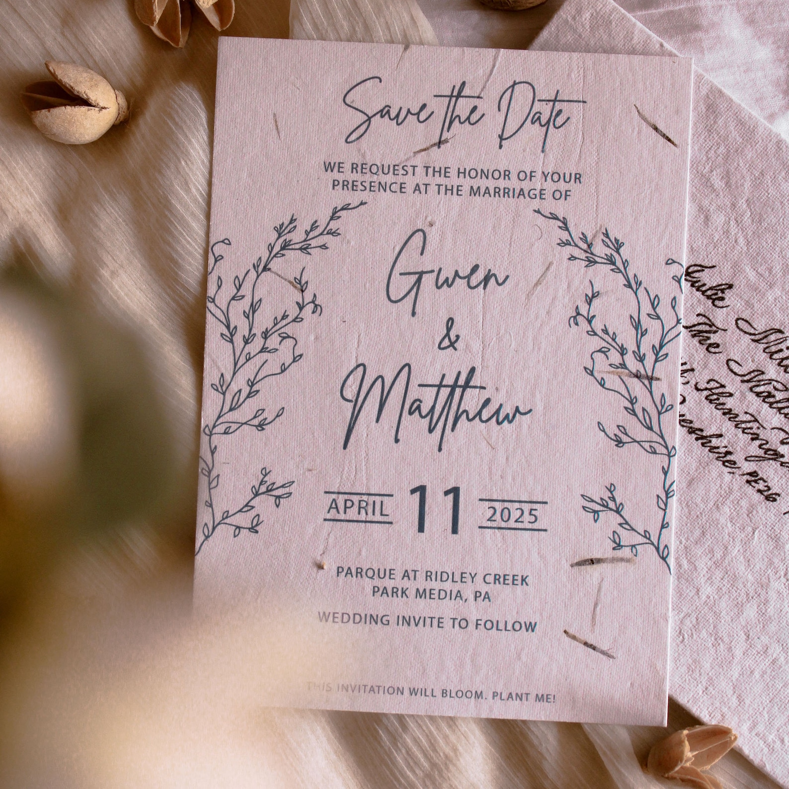 Minimalist Save the Date | Handmade LUX Recycled Cotton Wildflower Seed ...