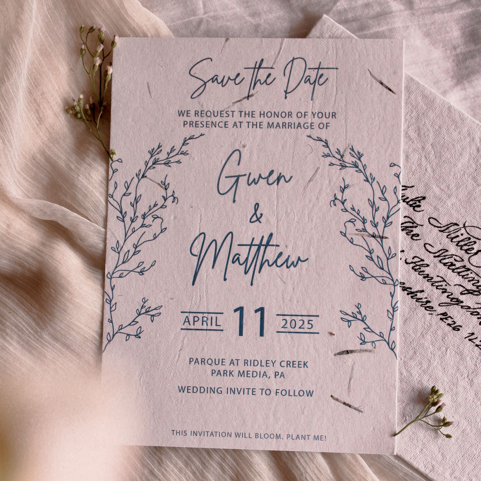 Minimalist Save the Date | Handmade LUX Recycled Cotton Wildflower Seed ...