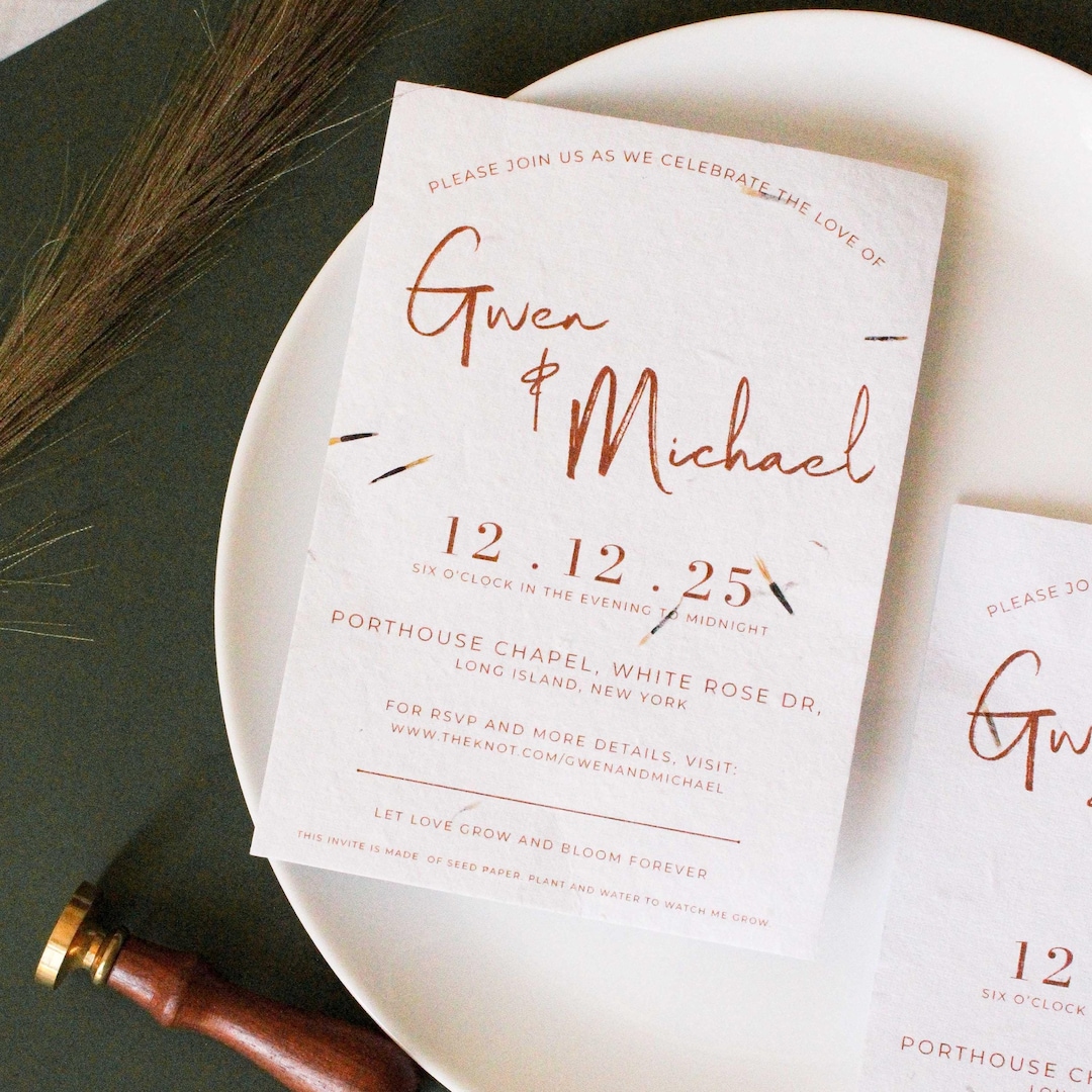 Minimalist Wedding Invitation | Handmade Rustic Wedding Invite With ...