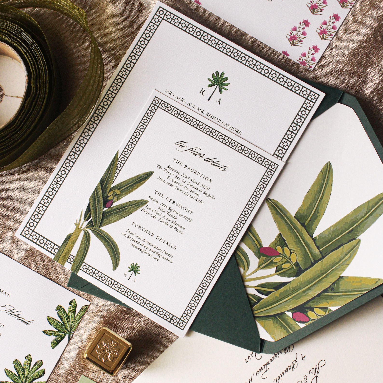 Tropical Wedding Invitation Suite: White Lotus, Mango & Plantain Design ...
