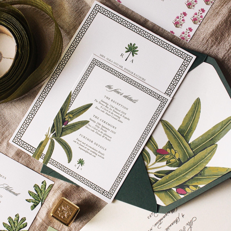 Tropical Wedding Invitation Suite: White Lotus, Mango & Plantain Design ...