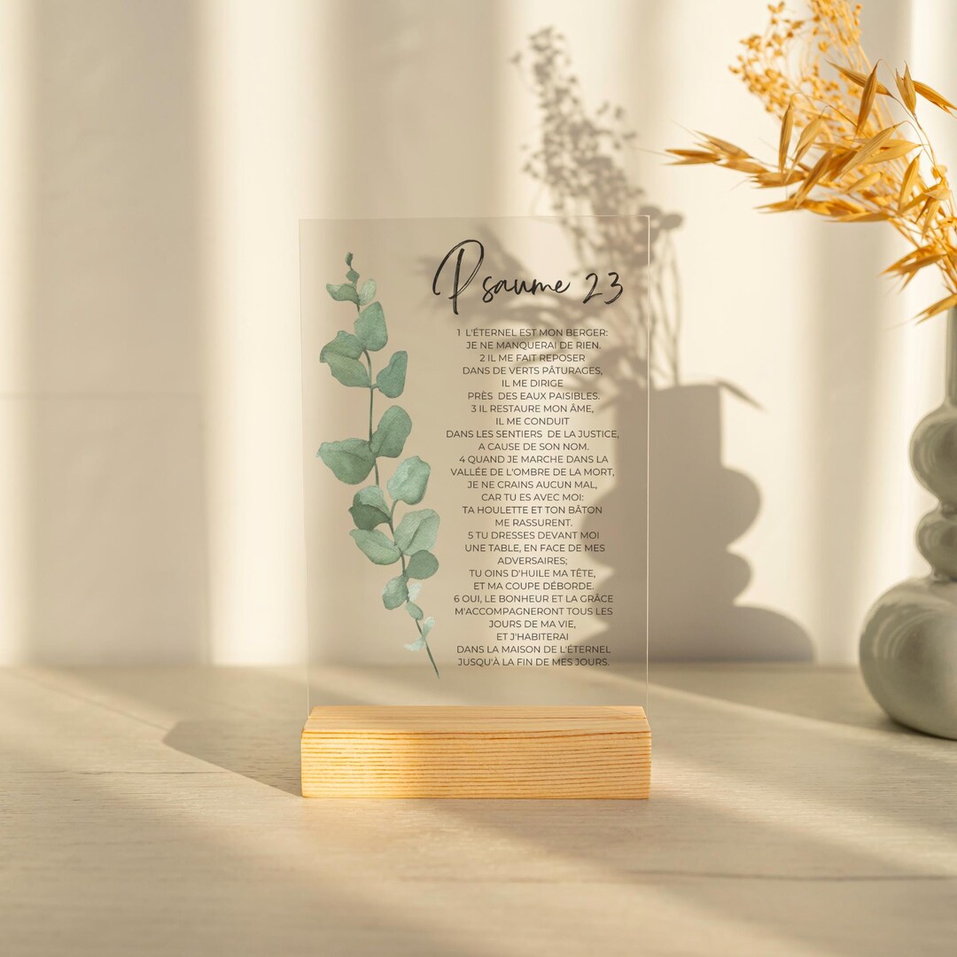 Bible Verse in French, Psalm 23 Poster, Acrylic Print on Wood Stand ...