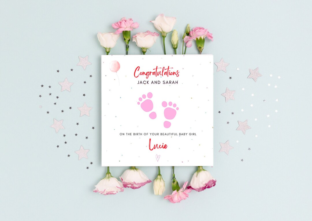 Personalised New Baby Girl Card, Baby Girl Card, Pink Baby Card, New ...