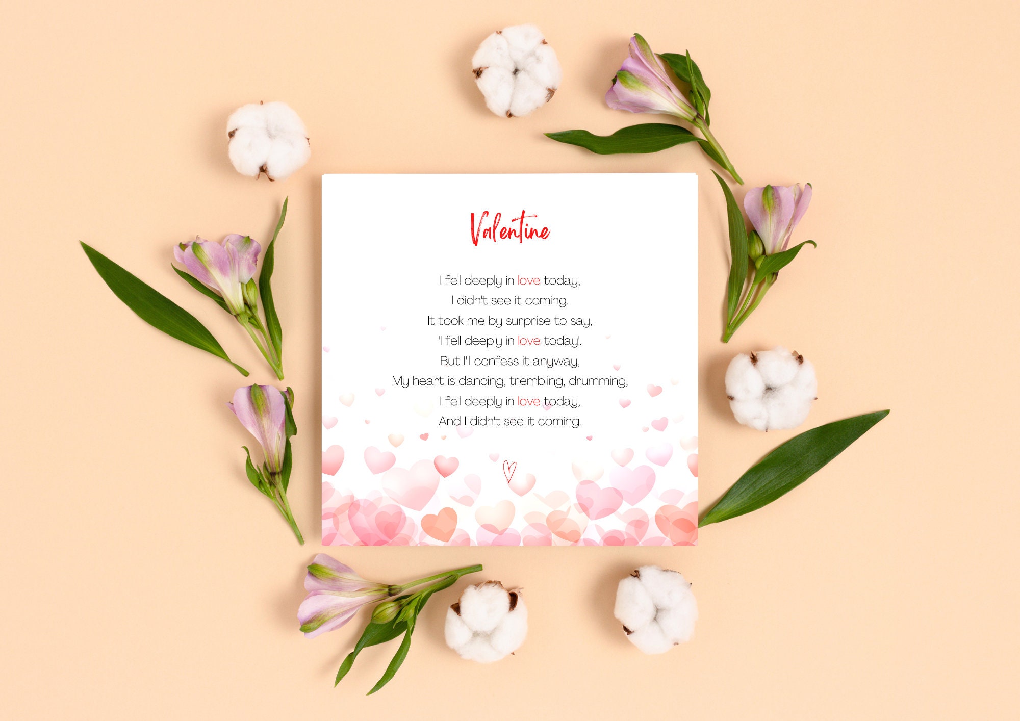 Custom Valentine's Day Card, 'valentine' Poem Greeting Card, Romantic ...