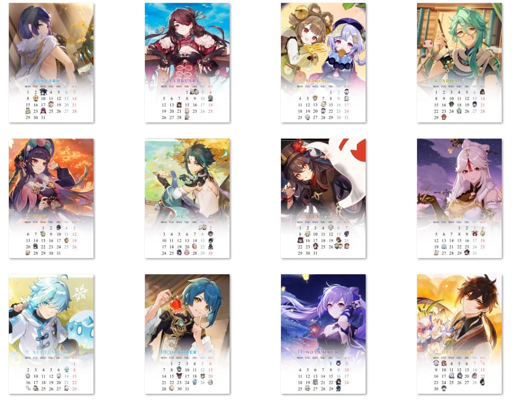 Calendar Genshin Impact 2024 Liyue - Etsy