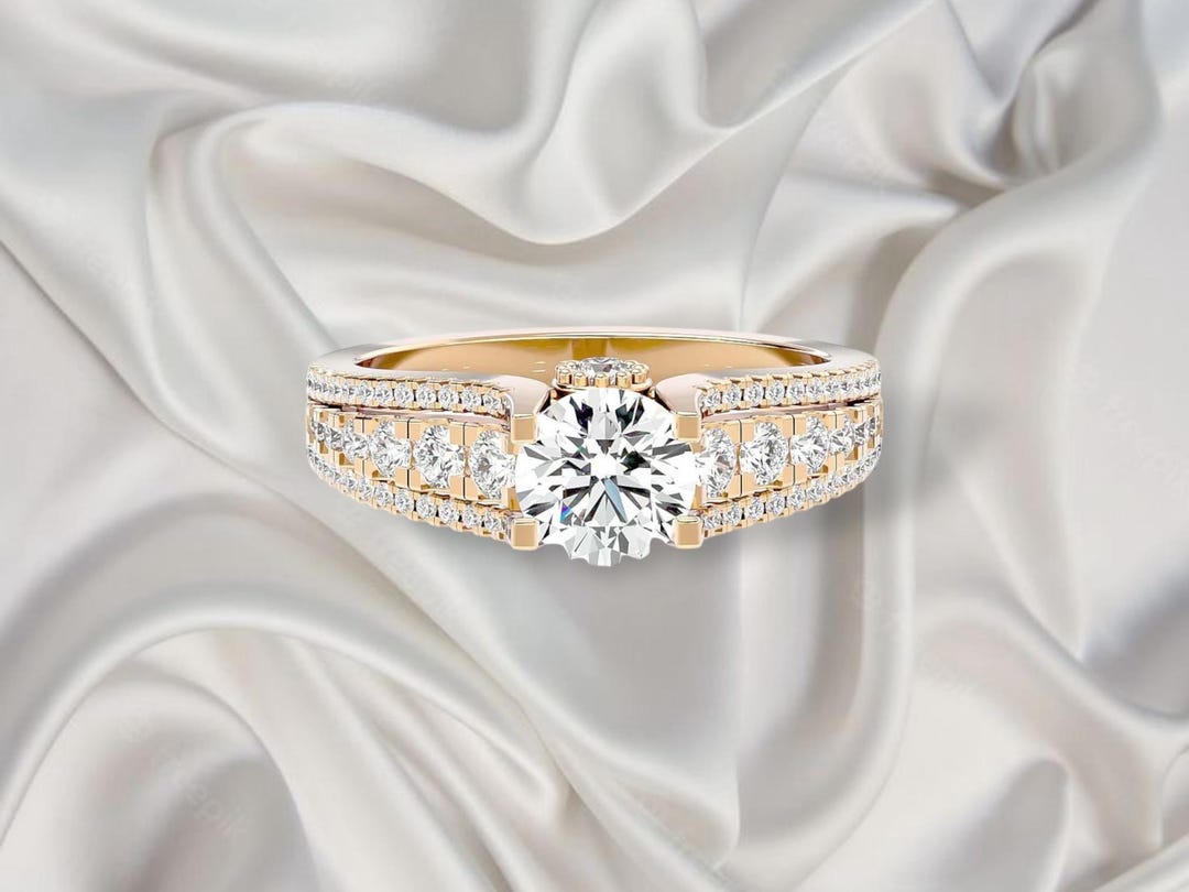 Round Cut Unique Engagement Ring, Unique Prong Style, Proposal Ring ...