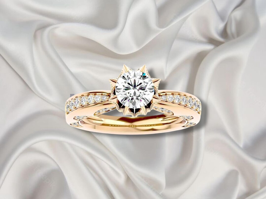 Round Brilliant Cut Wedding Ring, Lab Grown Ring, Hidden Halo Diamond ...