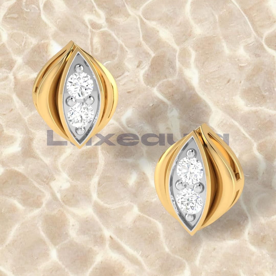 Almond Shape Gold Earrings With Round Cut Lab Grown Diamond, Unique ...