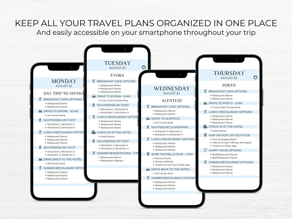 Mobile Travel Itinerary Template, Travel Planner Template, Vacation ...