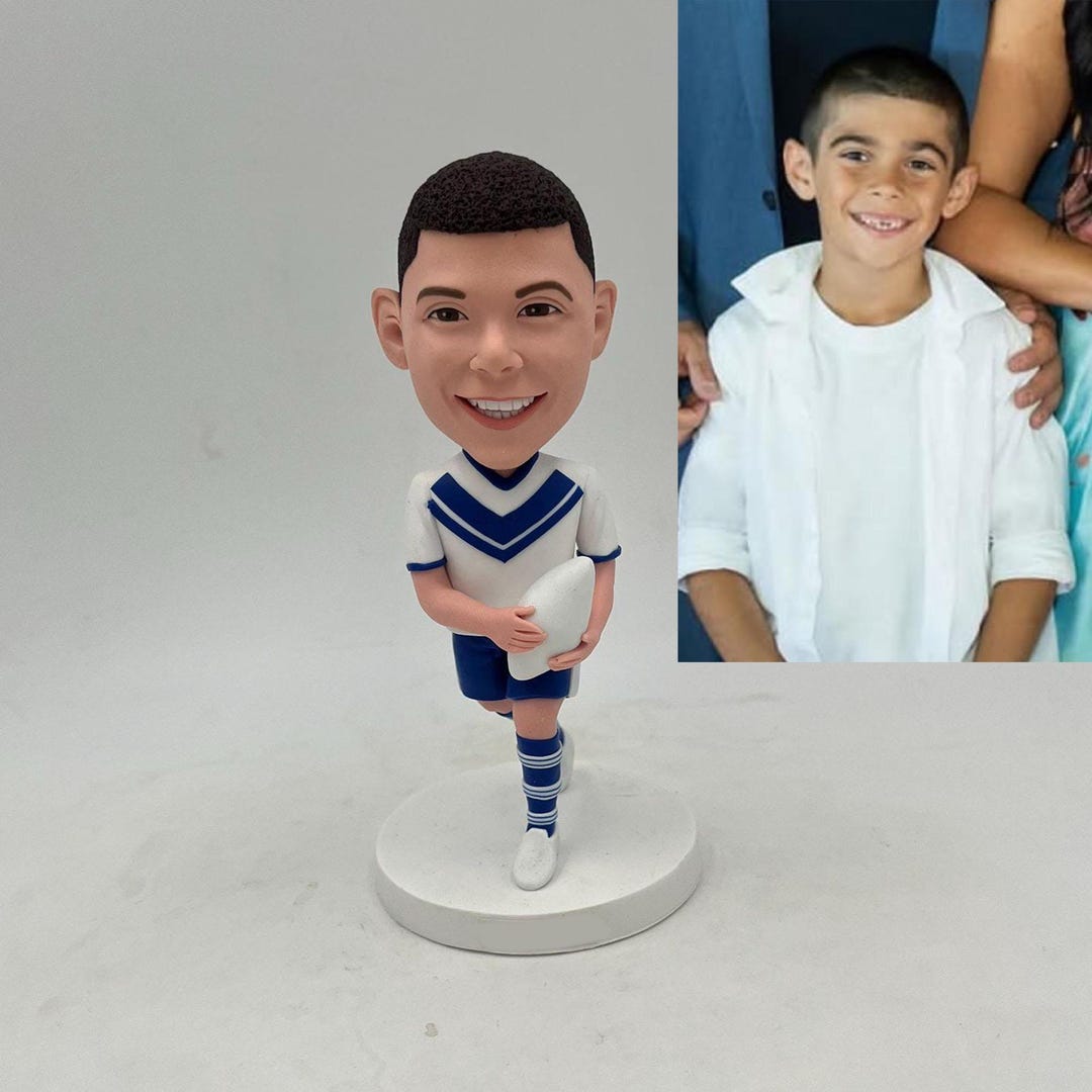 Handcrafted Bobblehead Masterpiece: Ultra-detailed Figurine of a Rugby ...
