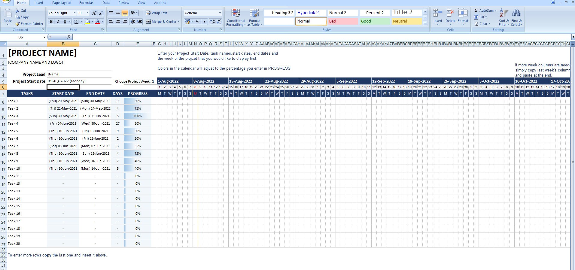 Simple Gantt Chart Excel Template - Etsy