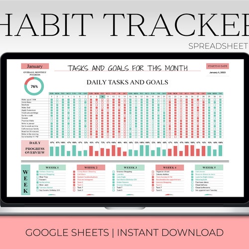 Habit Tracker Google Sheets Habit Spreadsheet Daily Weekly - Etsy