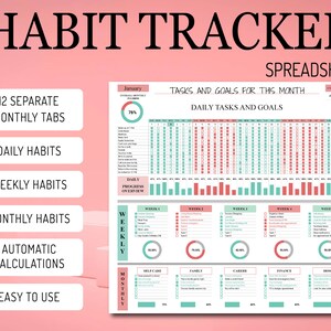 Habit Tracker Google Sheets Template Productivity Planer - Etsy
