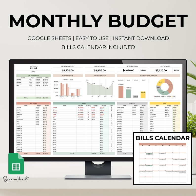 Monthly Budget Spreadsheet Template for Google Sheets Budget ...