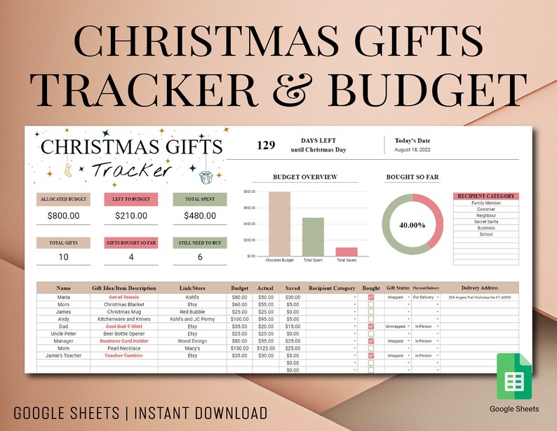 Christmas Gifts Tracker Template Christmas Gifts Budget - Etsy