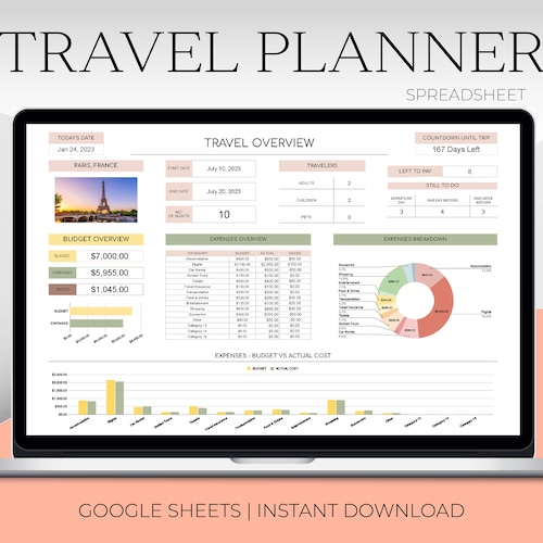Travel Planner Google Sheets Template Travel Budget - Etsy