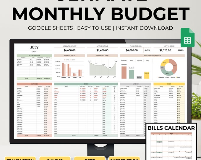 Monthly Budget Spreadsheet: Google Sheets Financial Planner (digital ...