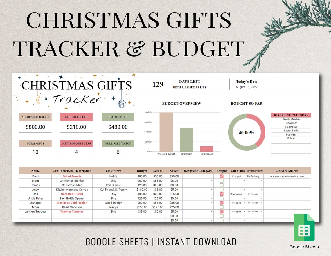 Christmas Gifts Tracker Template Christmas Gifts Budget - Etsy