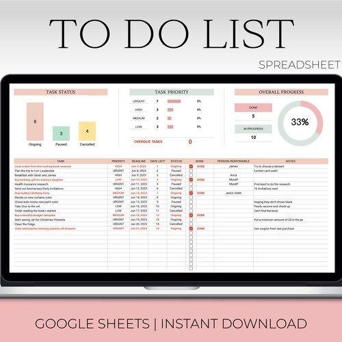 Digital to Do List and Task Tracker Google Sheets to Do List - Etsy