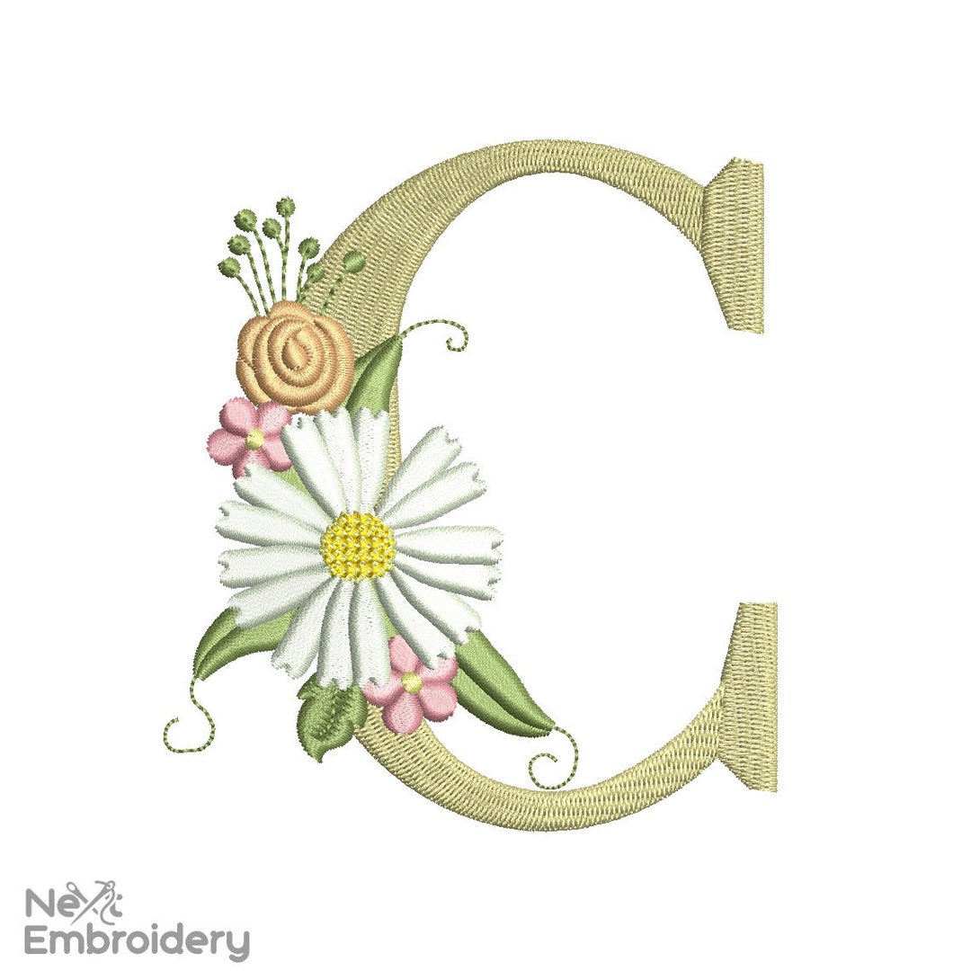 Floral Font Embroidery Design, Alphabet C Letter Embroidery Designs ...