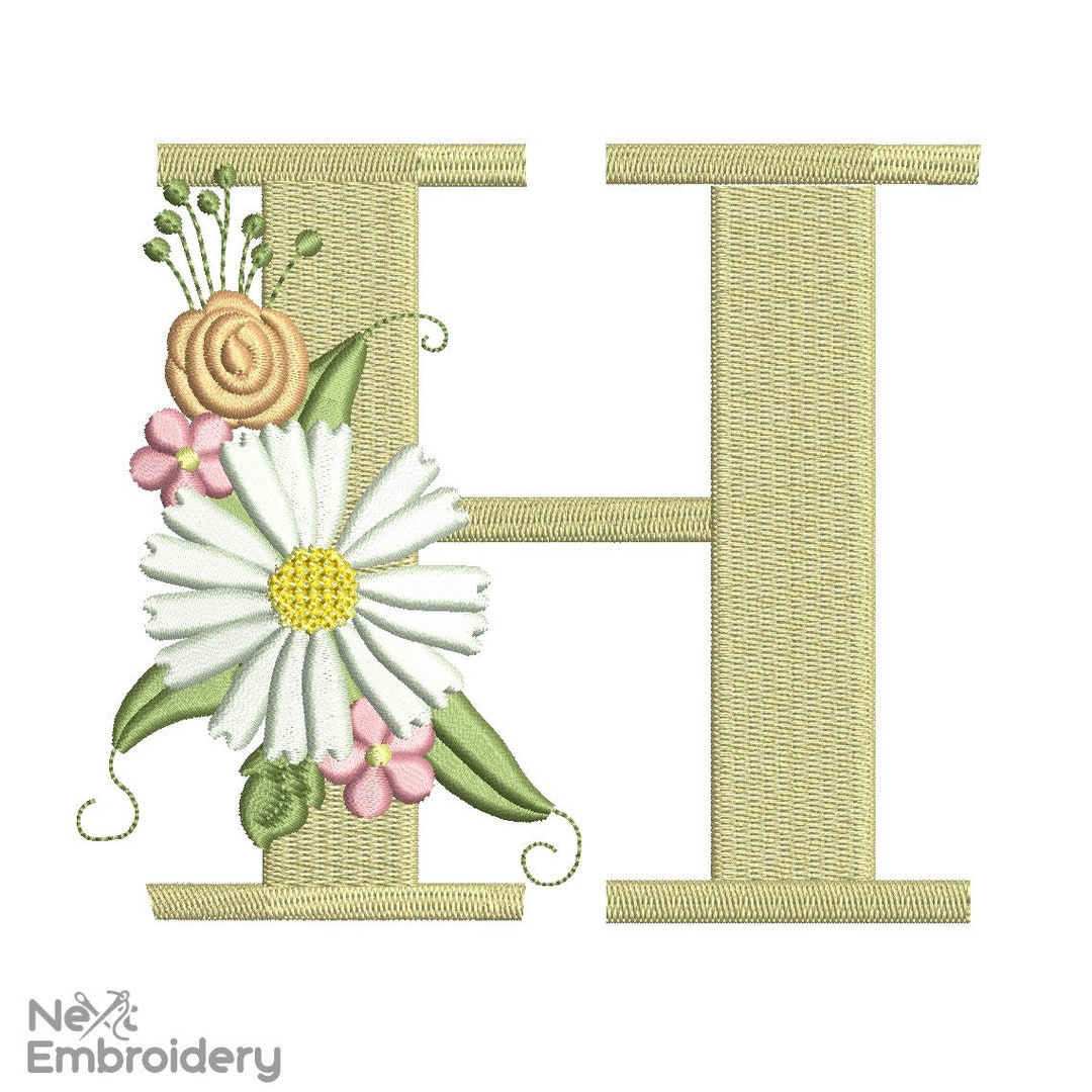 Floral Font Embroidery Design, Alphabet H Letter Embroidery Designs ...