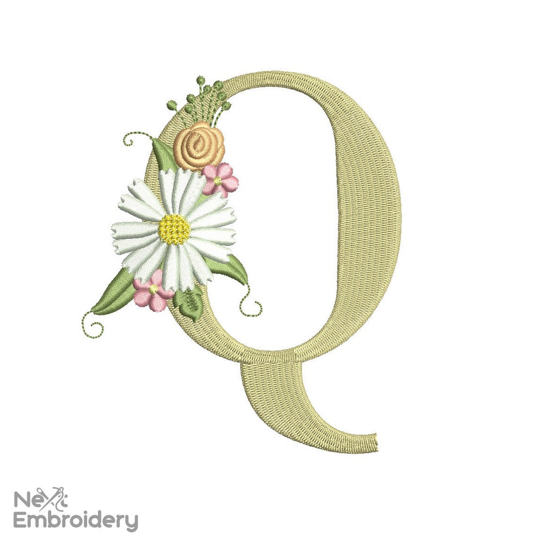 Floral Font Embroidery Design, Alphabet Q Letter Embroidery Designs ...