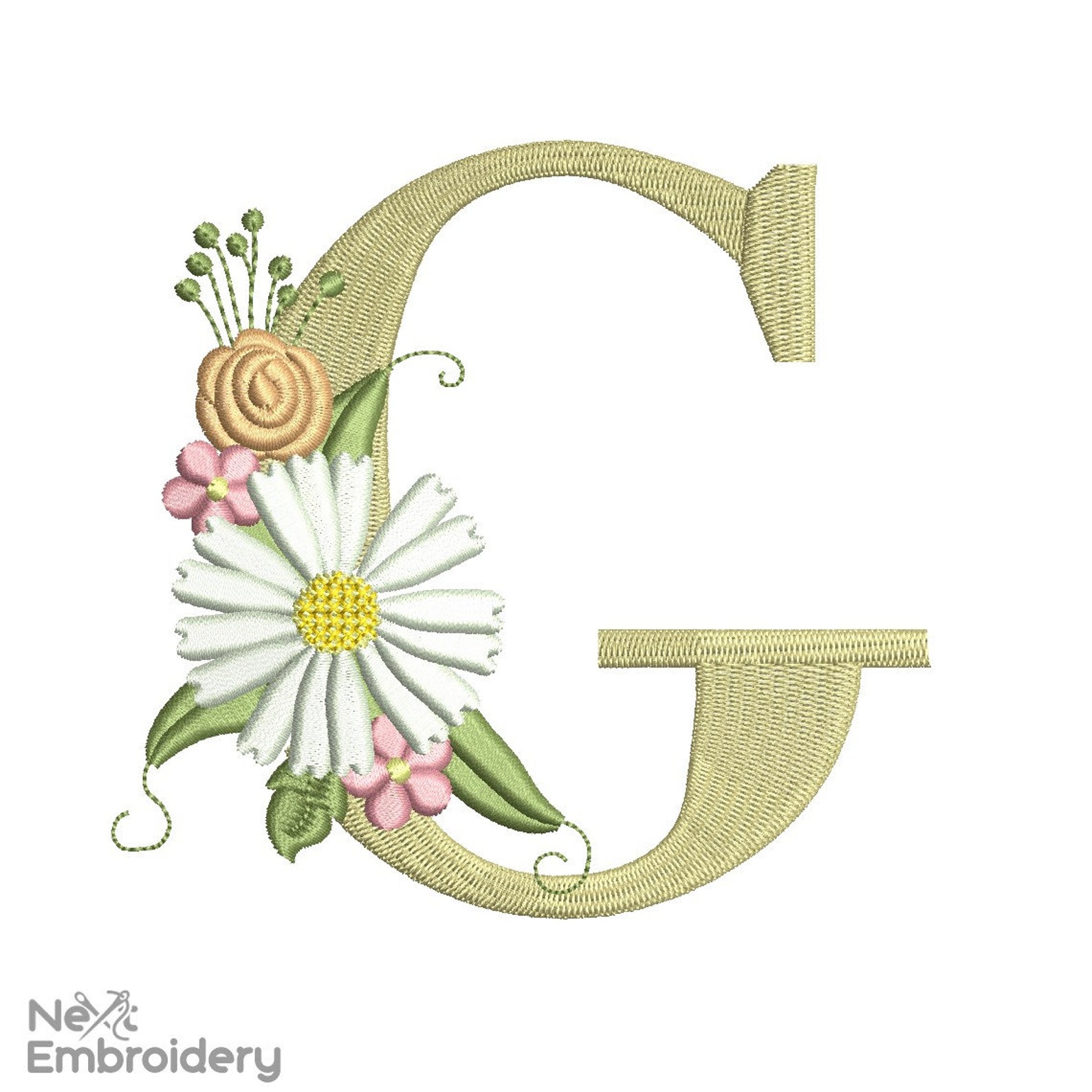 Floral Font Embroidery Design, Alphabet G Letter Embroidery Designs ...