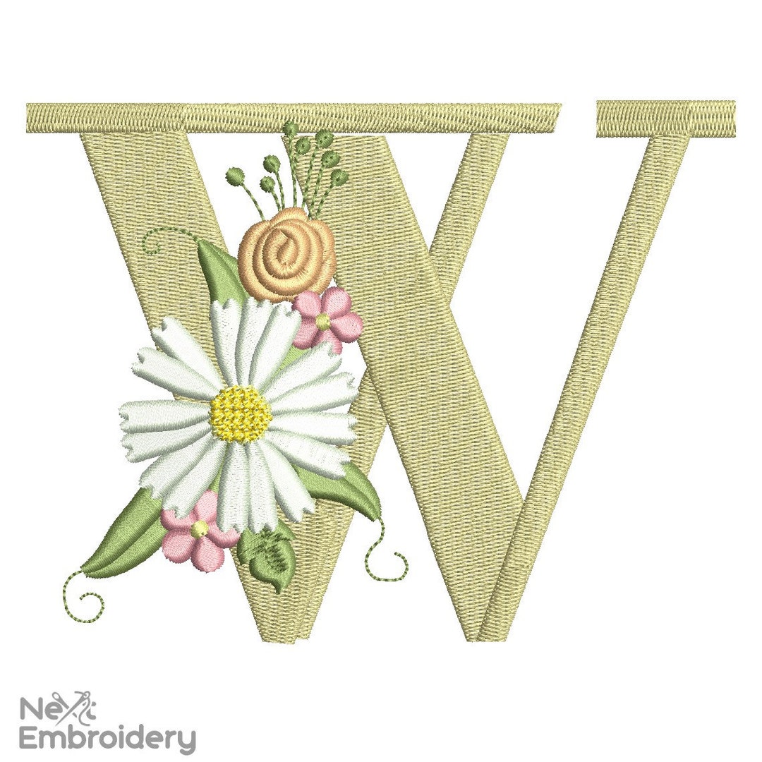 Floral Font Embroidery Design, Alphabet W Letter Embroidery Designs ...