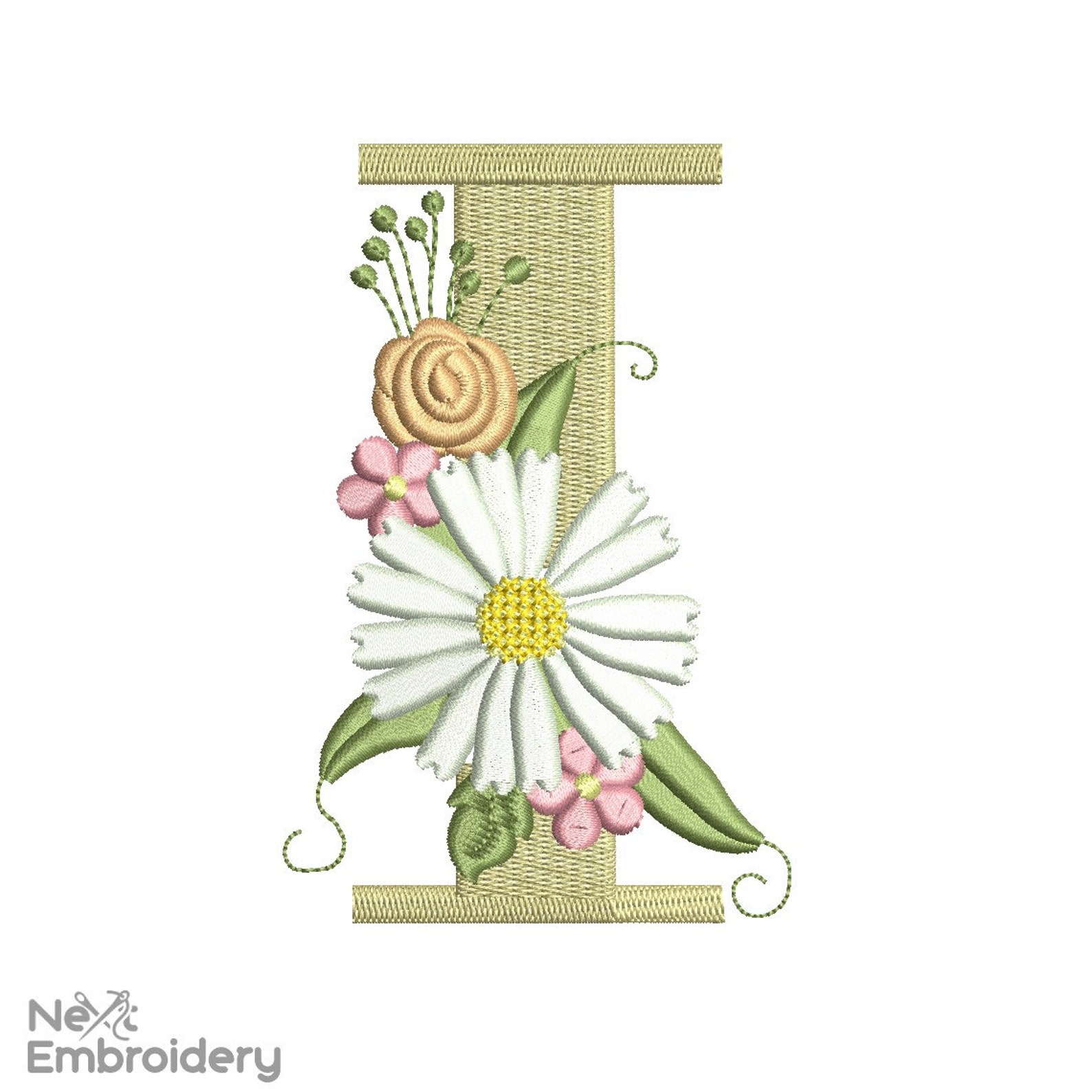 Floral Font Embroidery Design, Alphabet I Letter Embroidery Designs ...